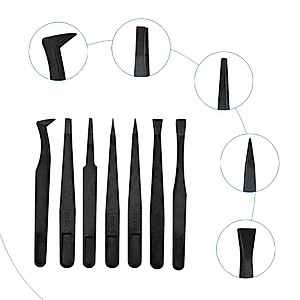 7pcs Precision Anti-static Tweezers, Marrywindix Plastic Tweezers for Electronics Jewelry-making Repairing