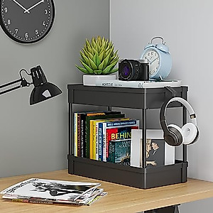 Boeeoan Under Sink Organizers Storage Rack, 2 Tier Under Bathroom Cabinet Shelf Basket, Multi-Purpose Storage Cart with Hooks for Kitchen Bathroom Bedroom Livingroom, Black