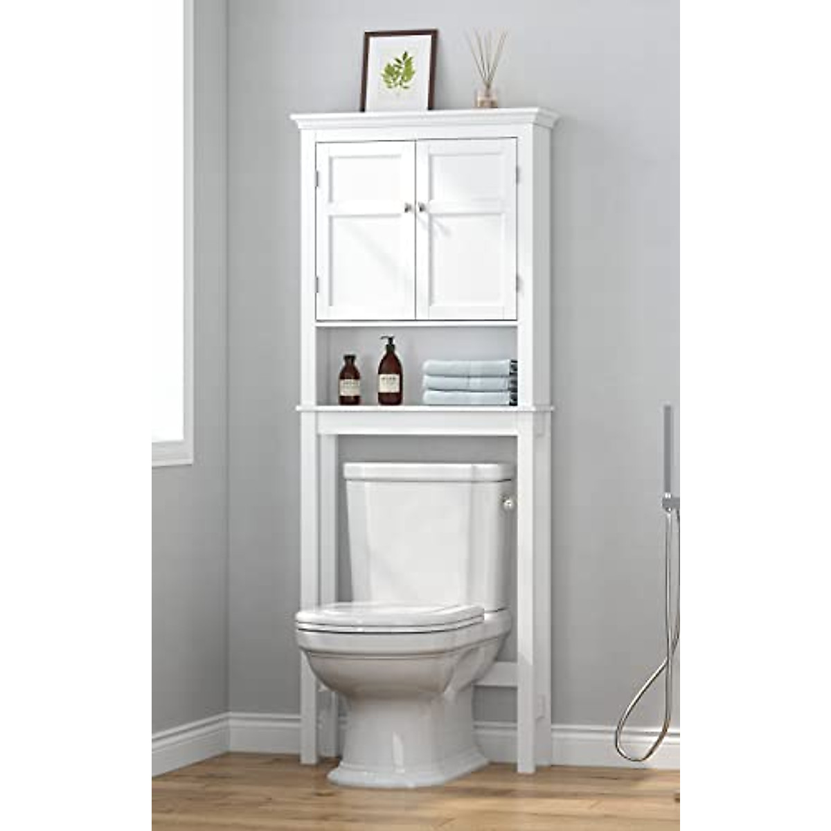 UTEX Bathroom Storage Over The Toilet, Bathroom Cabinet Organizer with Adjustable Shelves, Bathroom Space Saver for Bathroom, White