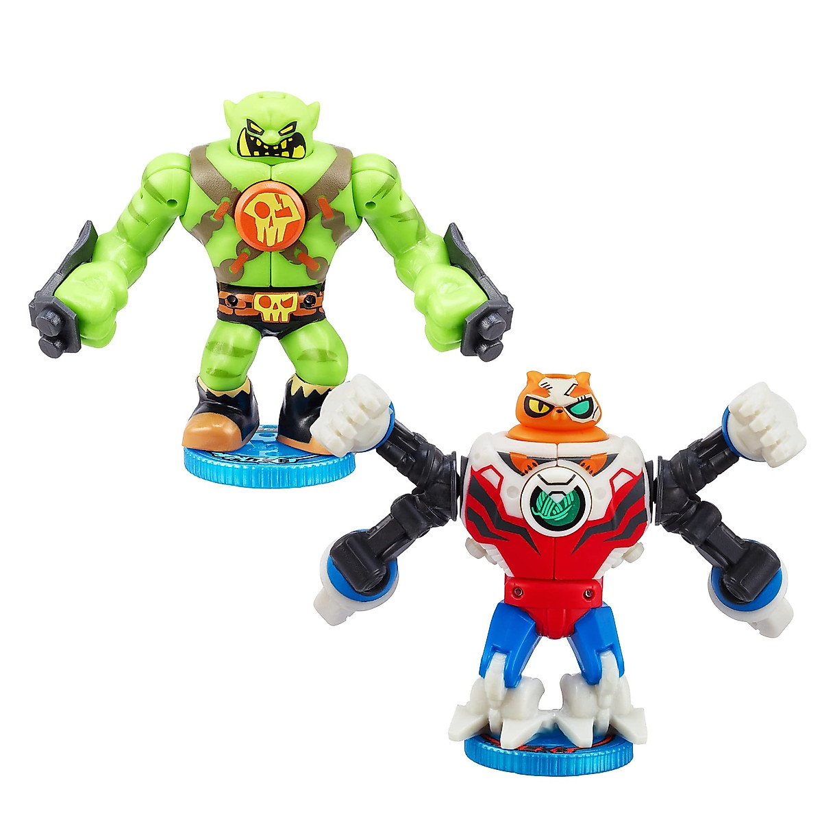 Akedo - Ultimate Arcade Warriors Battle Giants Versus Pack - Scratch-Atron VS Tonk - Mini Battling Action Figures Ready, Fight, Split Strike