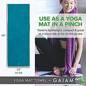 Gaiam Yoga Mat Towel Microfiber Mat-Sized Yoga Towel for Hot Yoga (68" L x 24" W), Heron Lilac