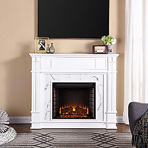 SEI FURNITURE Highgate Faux Cararra Marble Electric Media fireplace, White.