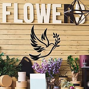 Vivegate Dove of Peace Olive Branch Metal Wall Art – Olive Branches Peace Black Outline White Dove Metal Wall Decor (Large - 15"X13", Dove)