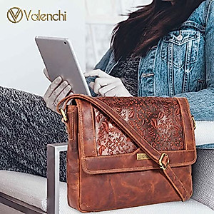 LEVOGUE Crossbody bag in Genuine Leather with flower embossing-Elegant and Classic design