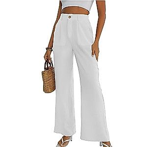 heipeiwa Women's Linen Summer Casual High Waist Wide Leg Dressy Pants Flowy Trousers