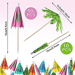 160 Pieces Cocktail Picks 4.7 Inch Fruit Sticks Bamboo Toothpicks Green Tropical Coconut Palm Summer Day Paper Umbrellas and Colorful Drink Umbrellas for Luau Hawaii Beach Party (Mixed Style)