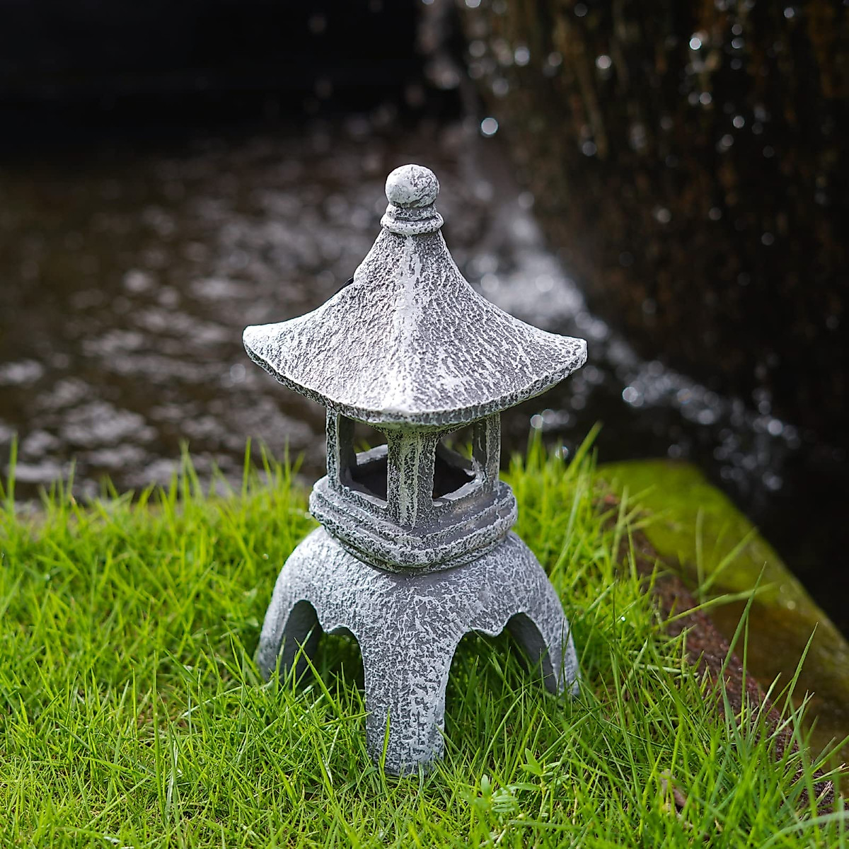 Aloak Asian Solar Zen Pagoda Garden Statue, Outdoor Japanese Lamp Lantern for Home Garden Landscape Décor (9.8 inch Pagoda)