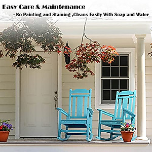 hOmeHua Patio Rocking Chair, All Weather Resistant Outdoor Indoor Fade-Resistant Patio Rocker Chair，Stable Durable Smooth Rocking, Comfortable Easy to Maintain, Load Bearing 350 lbs - Lake Blue