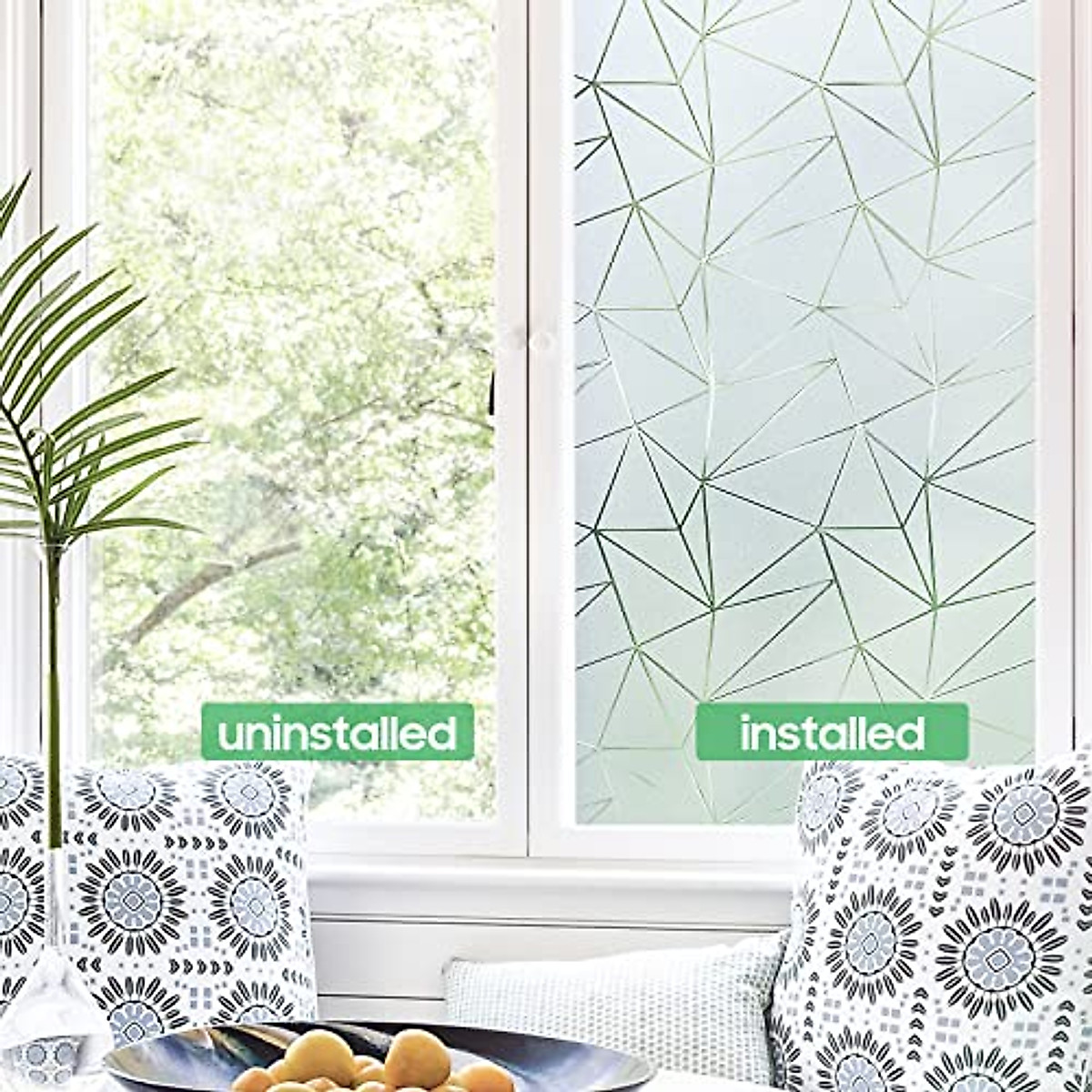 Viseeko Window Privacy Film Decorative Static Clings Sun UV Blocking Non-Adhesive Removable Glass Door Sticker for Home Office 11.8 x 78.7 inches Frosted Triangle
