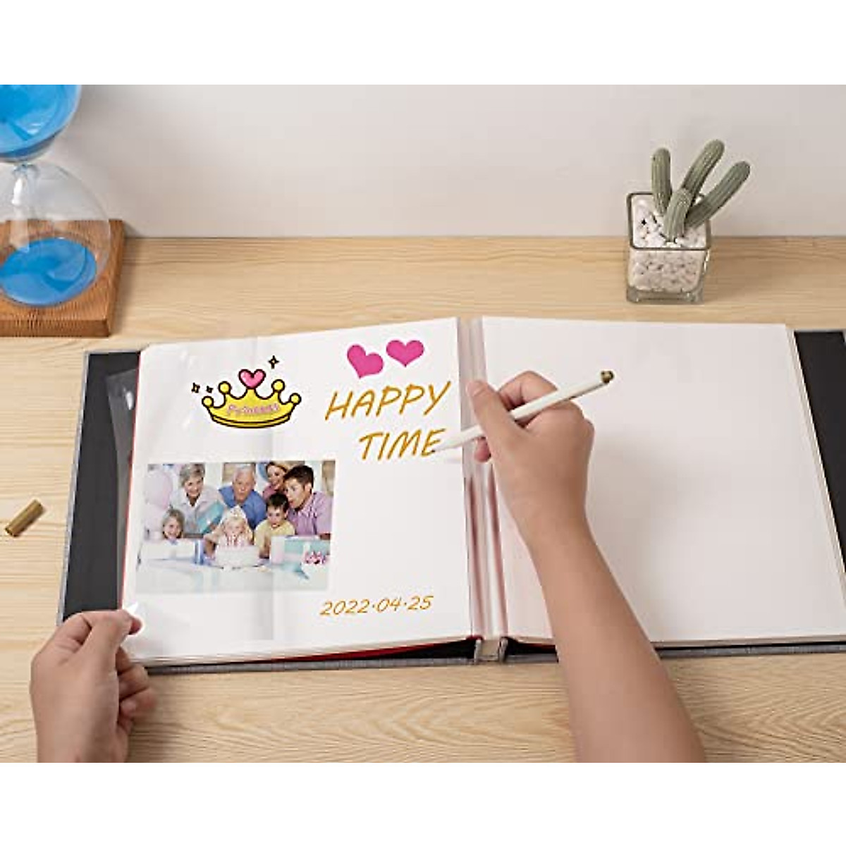 HenPisen Large Photo Album Self Adhesive Scrapbook Magnetic Album for 3x5 4x6 5x7 6x8 8x10 Pictures 40 Pages Linen Cover DIY Photo Album with A Metallic Pen and DIY Sticker(Grey)