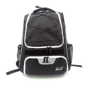 WOLT | Youth Baseball Backpack Bag for Baseball, Softball & T-Ball Equipment & Gear, Youth Boys and Adults, with Holder for Bat, Helmet, Glove, & Shoes Compartment & Fence Hook (Black)