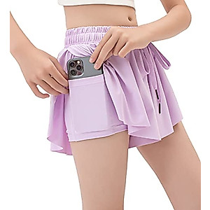 Girls 3 Pack Flowy Shorts with Spandex Liner 2 in 1 Youth Skirts for Fitness Running Sports Skort with Pockets Size 4 Set 06