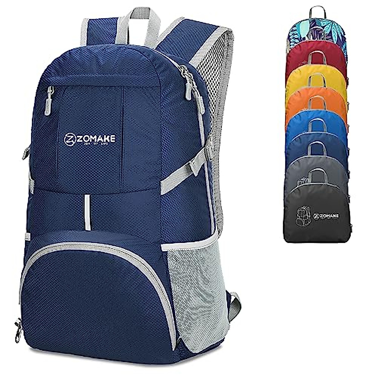 ZOMAKE Lightweight Packable Backpack 35L - Light Foldable Backpacks Water Resistant Collapsible Hiking Backpack - Compact Folding Day Pack for Travel Camping(Navy Blue)
