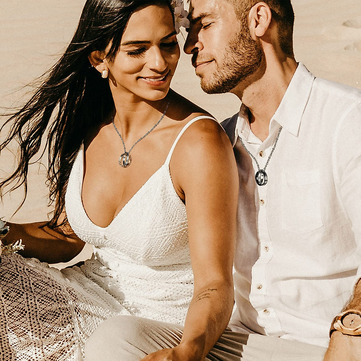 Feraco His Hers Matching Set Necklace For Couples Titanium Stainless Steel Promise Love Pendant Necklaces Gifts for Anniversary & Valentines Day