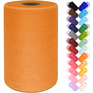 Tulle Fabric Roll 6 Inch by 100 Yards (300 ft) Tulle Ribbon Sheer Mesh Netting for DIY Tutu Skirt Gift Wrapping Wedding Baby Shower Birthday Halloween Party Decorations Crafts, 34 Colors (Orange)