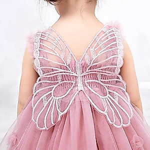 Miipat Baby Girls Tulle Dress Sleeveless Floral Butterfly Tutu Dress Toddler Girls Birthday Party Princess Dresses(DarkPink, 18-24M)