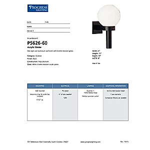 Progress Lighting P5626-60 Acrylic Globe Outdoor, 8-Inch Width x 15-Inch Height, Black