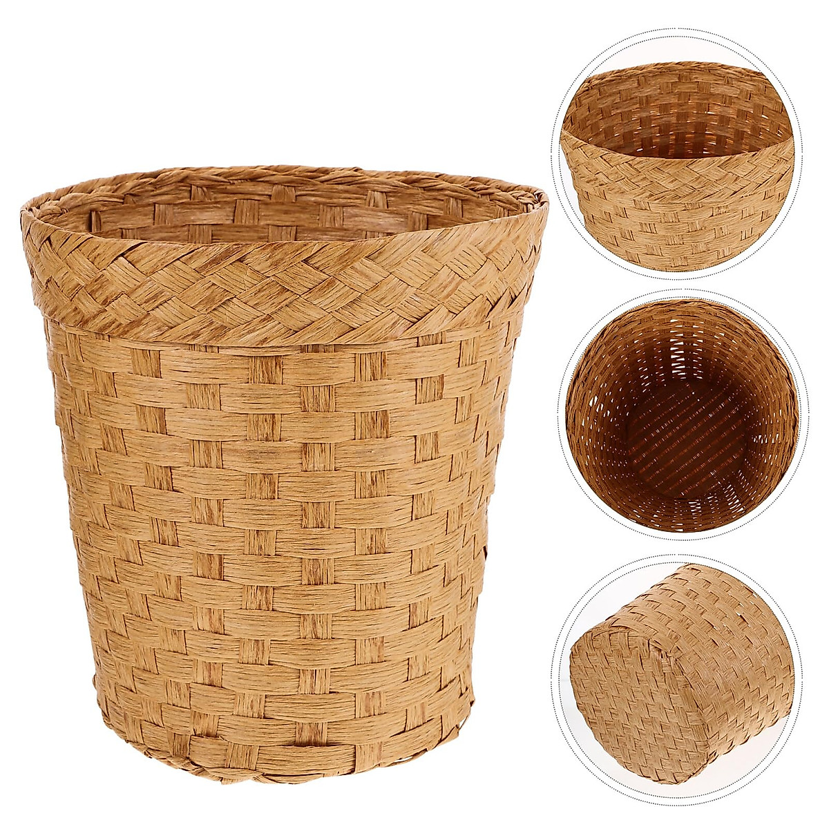 DEARMAMY Wicker Trash Can - Woven Wicker Waste Basket Round Rattan Waste Paper Bin Office Garbage Can Rubbish Basket Laundry Hamper for Kitchen Home Office