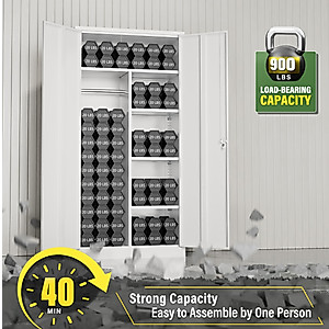 Greenvelly Metal Wardrobe Closet with Doors and Shelves,72" Armoire Wardrobe Closet for Hanging Clothes for Office, Home, School, Employee,Gym(White)