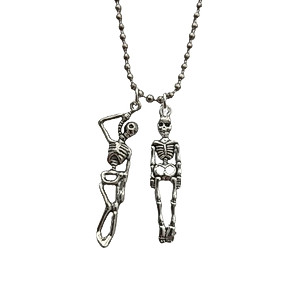 Skeleton Necklace, Cool Charm Pendant, Stainless Steel Ball Chain Long Necklace for Man Woman, Steampunk Jewelry