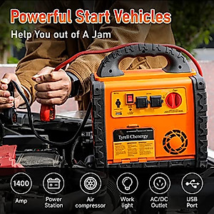 Tyrell Chenergy Jump Starter with air Compressor, 400W Power Inverter Dual AC/DC Ports,2.1A USB Port