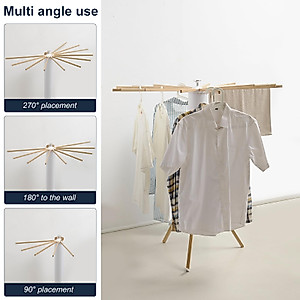 Kroias Tripod Clothes Drying Rack Wooden Drying Rack, Laundry Drying Rack Space Saving Foldable Drying Rack Clothing, Stand Outdoor Folding Portable Drying Rack with 16 Expandable Drying Rods