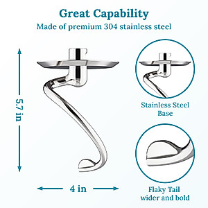 Coolcook Stainless Steel Dough Hook for Kitchenaid Stand Mixer, Fits 4.5-5Qt Tilt-Head Stand Mixer attachments for kitchenaid mixer, Dishwasher Safe for Kitchen aid Accessories and Attachments