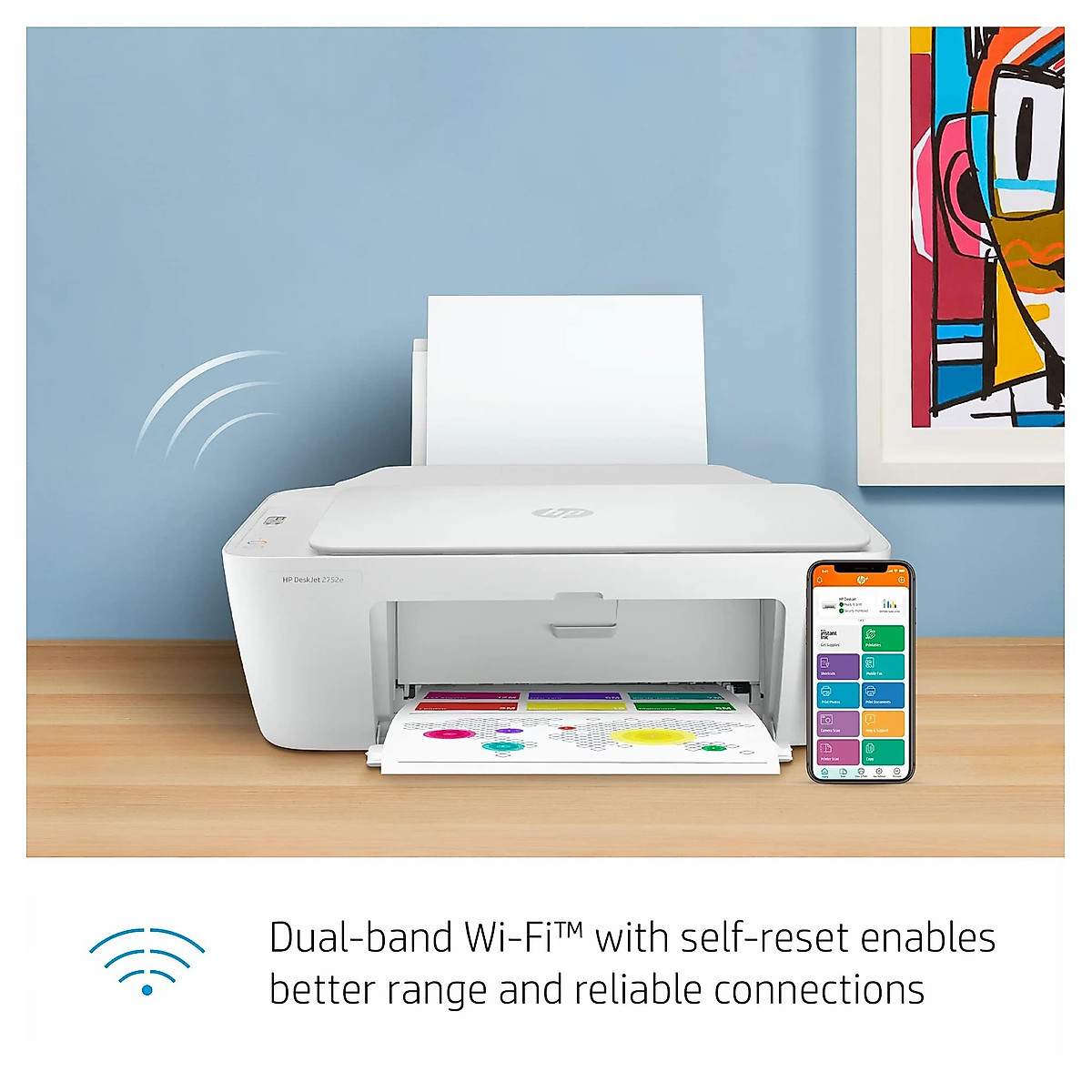 HP DeskJet 2742e Series Inkjet Color All-in-One Printer I Print Copy Scan I Wireless USB Connectivity I Mobile Printing I Up to 4800 x 1200 DPI I Print Up to 7.5 ISO PPM I White + Printer Cable