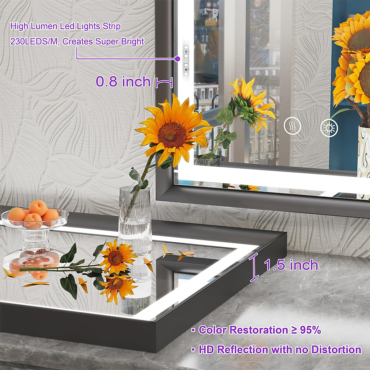 JSneijder LED Bathroom Mirror(2 Pack), 28x36 Inch Frame Mirror + 28x36 Inch Frameless Mirror