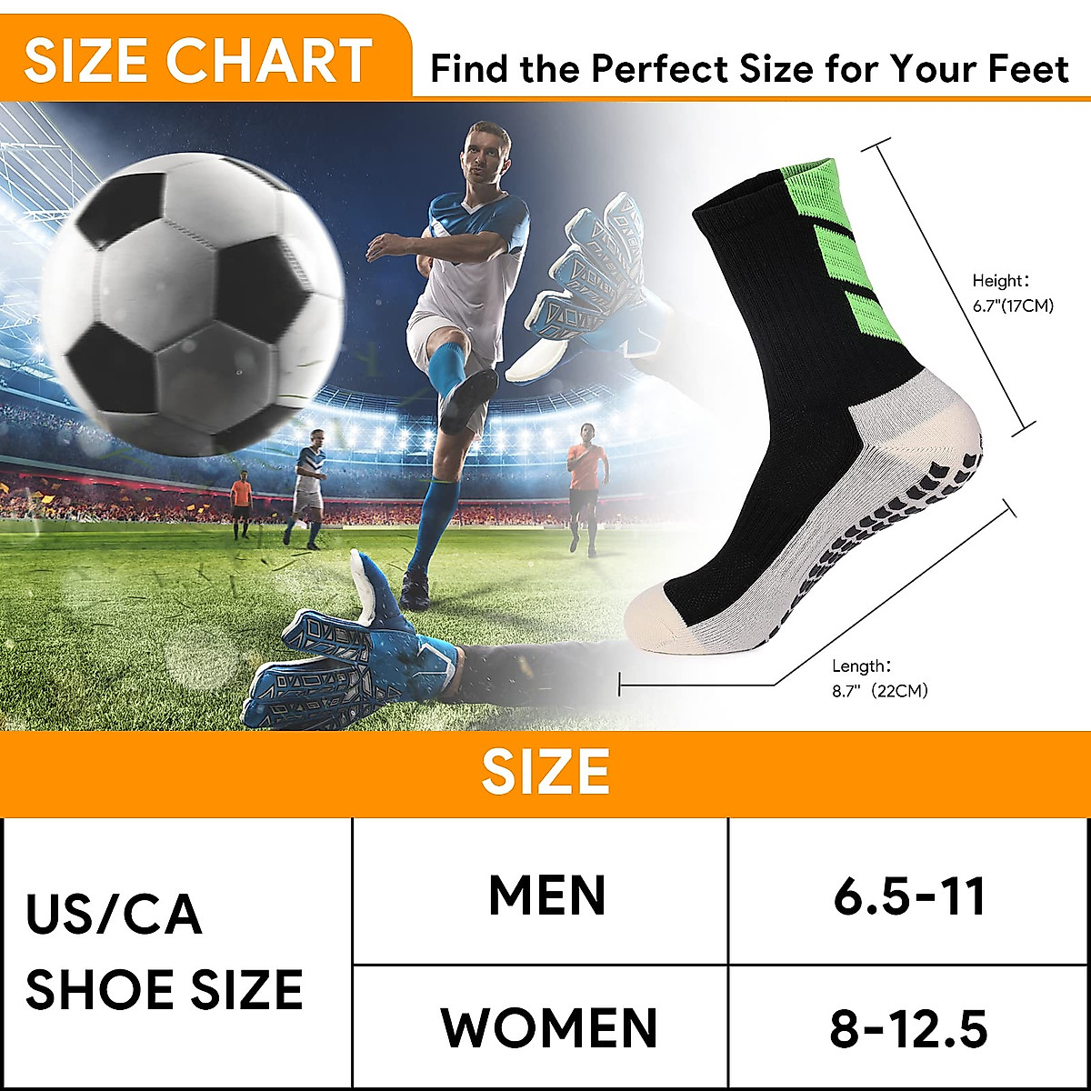 QCWQMYL Men Grip Socks Soccer Athletic Training Green Socks Gripper Soccer Socks Pilates Non-Slip Slipper Socks 1 Pairs