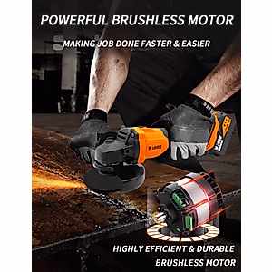 LAGATUNS Cordless Angle Grinder w/21V 6.0Ah Li-Ion Battery & Charger,Brushless Motor, 4-1/2'' Blade, Quick-Change Wheel Guard, 2-Position Handle, US Warranty (Renewed)