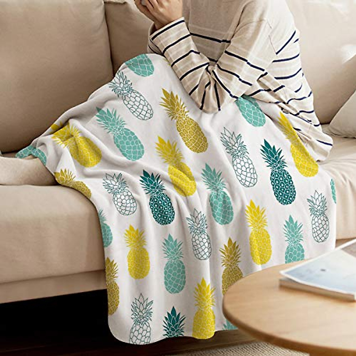 Plush Fleece Throw Blanket | Fuzzy, Soft, Warm, Cozy, Reversible Blanket for Bed Couch Sofa Chair Travel- 39" x 49" Colorful Pineapple