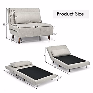 DNATS Convertible Sofa Bed 3 Position Folding Sleeper Chair w/Pillow Beige/Gray/Blue (Color : A)