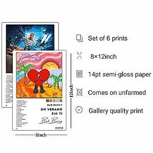 HGKNCF Bad Bunny Album Cover Posters for Room Aesthetic Set of 6 Music Posters Wall Art, Rapper Posters Wall Decor,Bad Bunny Signed Limited Artwork Picture for Teens Girls College Girls Dorm Decor