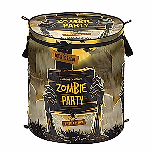 Happy Halloween Zombie Owl Moon Pop Up Laundry Hamper with Lid Foldable Storage Basket Collapsible Laundry Bag for Camping Home Organization
