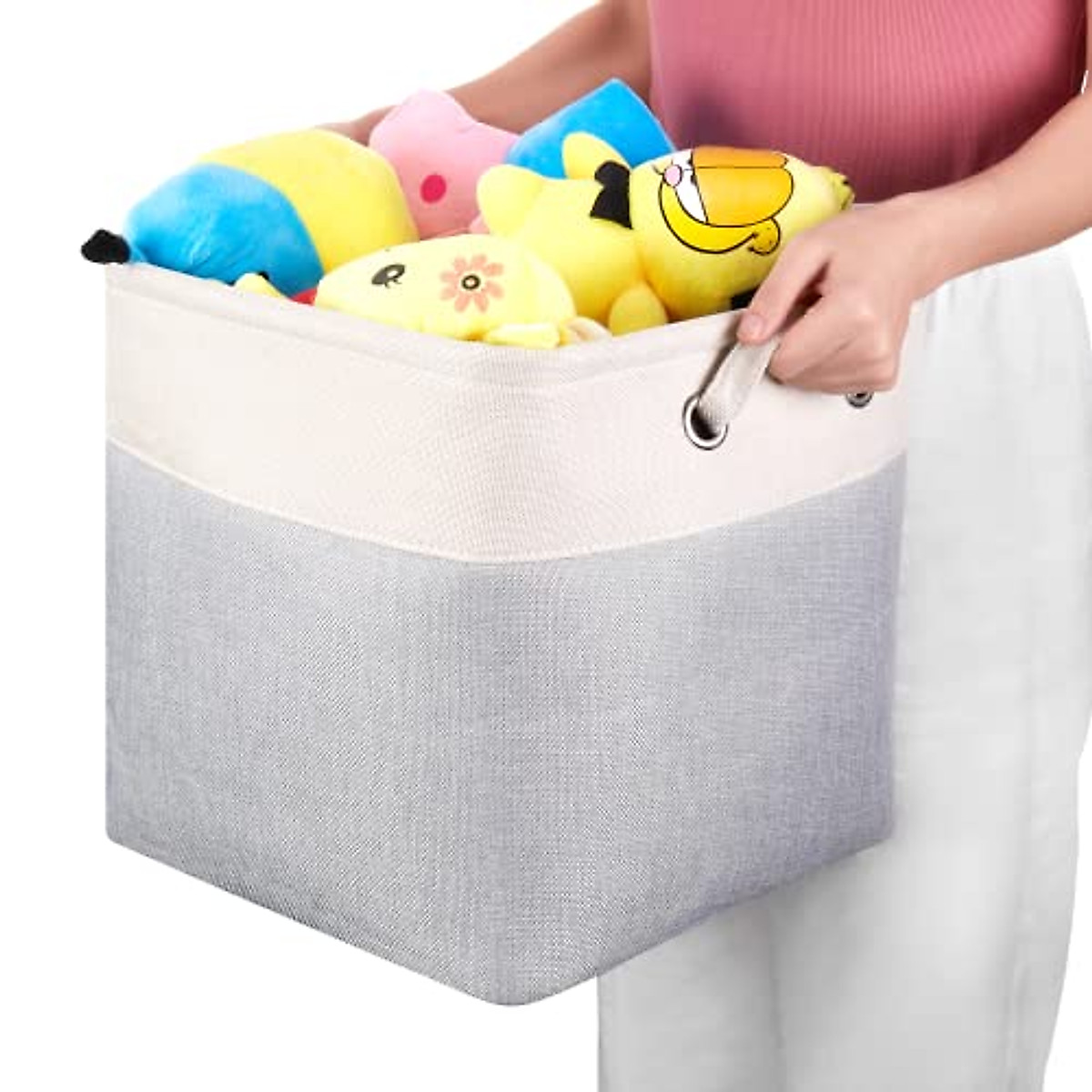 Fabric Cube Storage Boxes Foldable Storage Bins Earth-Green and Beige Patchwork Storage Baskets Cube Storage Bins with Handle Cubes Inserts Storage for Home and Office Supplies 13x13x13 cube organizer bin 3 Pcs/Pack