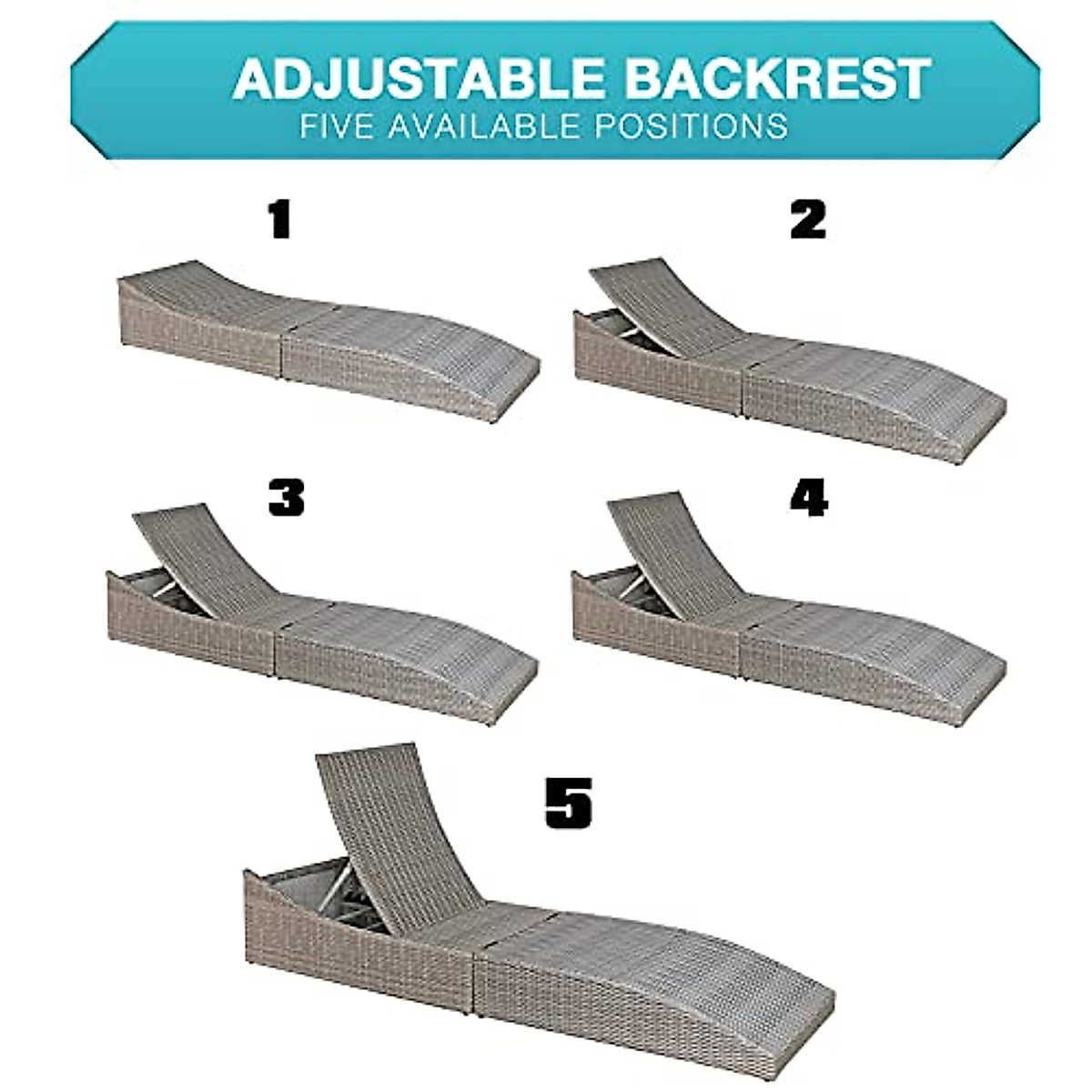 Soleil Jardin Folding Pool Lounge Chair Set of 2 Outdoor Adjustable Chaise Lounge Chair, Fully Assembled, Patio Reclining Sun Lounger, Gray