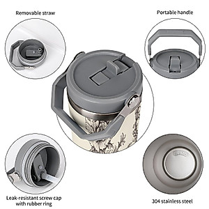 30oz Stainless Steel Insulated Tumbler with Flip Lid & Straw, Leakproof Travel Mug for Car, Hand Drawn Floral Dragonfly Double Wall Vacuum Thermal Coffee Cup with Handle, Spill-Proof Design for Hot/Co