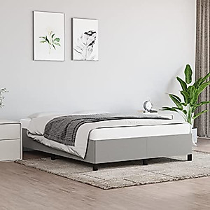 vidaXL Bed Frame Home Indoor Bed Accessory Bedroom Upholstered Wooden Double Bed Base Frame Furniture Light Gray 59.8"x79.9" Queen Fabric