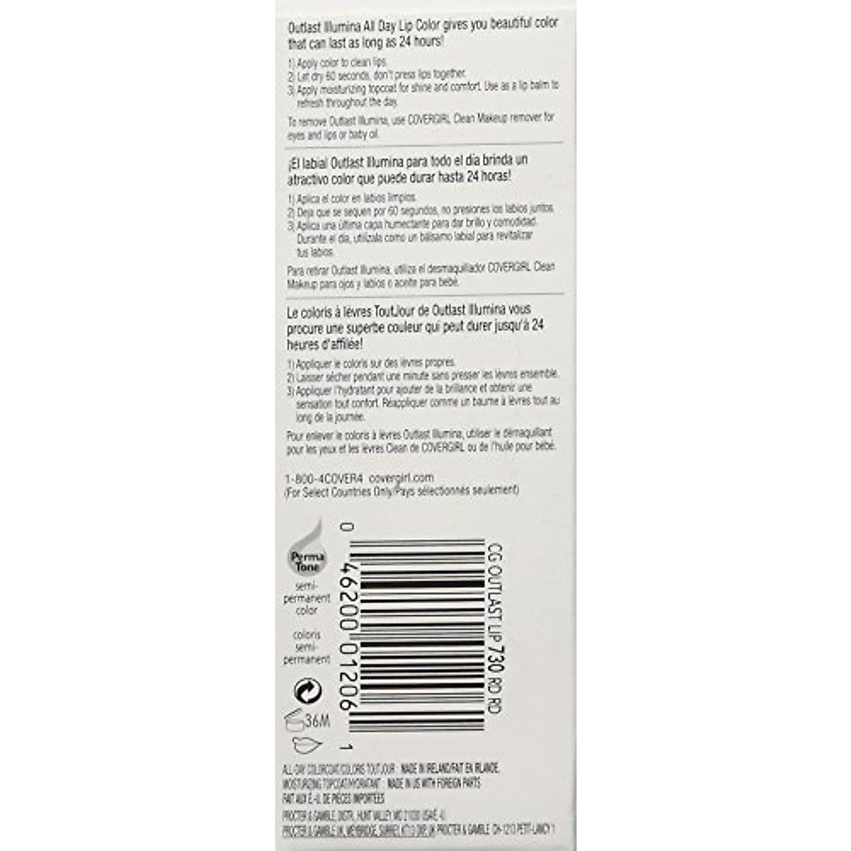 COVERGIRL Outlast Illumia All-Day Moisturizing Lip Color, Radiant Red 730 , 1 Count