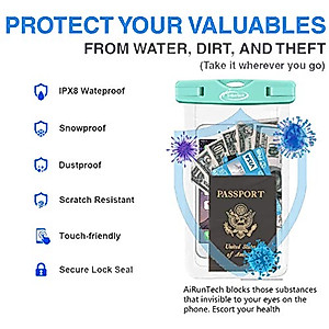 AiRunTech Waterproof Pouch | Way to Keep Your Phone and Valuables Safe and Dry | for Boating Swimming Snorkeling Kayaking Beach Pool (2 Phone Cases(Green + Black) + 2 Fanny Packs(Black + Blue)