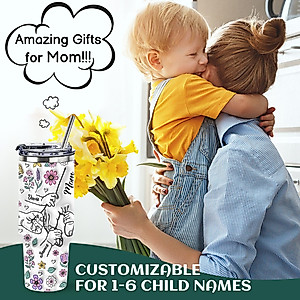 BMYDIY Mothers Day Birthday Gift for Mom Grandma, Personalized 40 Oz Tumbler with Handle and Straw, Custom Extra Large Stainless Steel Insulated Cup Coffee Mug Travel Mug with Name