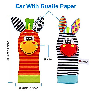 FancyWhoop Baby Socks Toys Wrist Rattle and Foot Finder 8 PCS Developmental Early Educational Toys Set Gift for Infant Newborn Girl Boy 0-3 3-6 Months