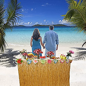 JEKANEL Table Grass Skirt for Hawaiian Hula Luau Party Decoration Table Decor Supplies(9ft) (Festucine)