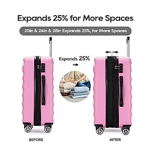 GinzaTravel 2 Piece Anti-Scratch ABS Luggage Set with TSA Lock - 20 inch and 28 inch Lightweight Spinner Suitcases, Expandable, and in Hot Pink