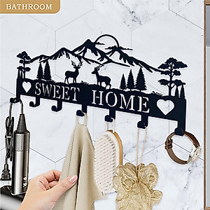 FengPingZi, Key Holder Wall Mount, 2 Pack Metal Black Key Hanger for Wall Decor with 7 Hooks and Brown Organiser Rack for Wall with 4 Hooks for Living Room, Entryway, Bathroom, Kitchen