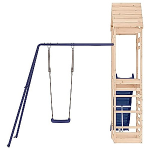 Loibinfen Outdoor Playset Solid Wood Pine, Garden Play Set with 1 Play Tower,1 Wave Slide,1 Single Swing Set, Modern Outdoor Backyard Children's Climbing Wood Playground Playset,-4588