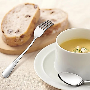 E-far 16-Piece Dinner Forks and Spoons, Stainless Steel Silverware Flatware Eating Utensils Set for Home Kitchen Restaurant, Food Grade Metal & Simple Design, Mirror Finish & Dishwasher Safe, 8 Inch