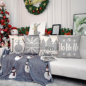 Gray Christmas Pillow Covers 20x20 Set of 4, Xmas Pillow Covers Farmhouse Christmas Decorations Winter Holiday Decor Throw Cushion Case for Home Couch