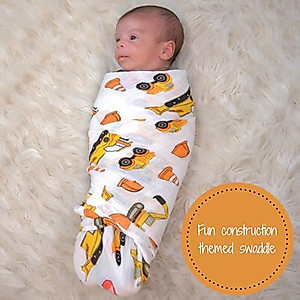 LollyBanks Muslin Swaddle Blanket | 100% Cotton | Newborn and Infant Blanket | Large 47 x 47 inches for Boys | Light Weight and Breathable | Fun Construction Theme
